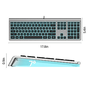 B.FRIENDIT Backlit Wired USB Keyboard, Comfortable Quiet, Low Profile Flat Chocolate/Scissor Keys, Durable Ultra-Slim for Windows 11/10/8/7/Vista Desktop PC, Laptop - Silver Black