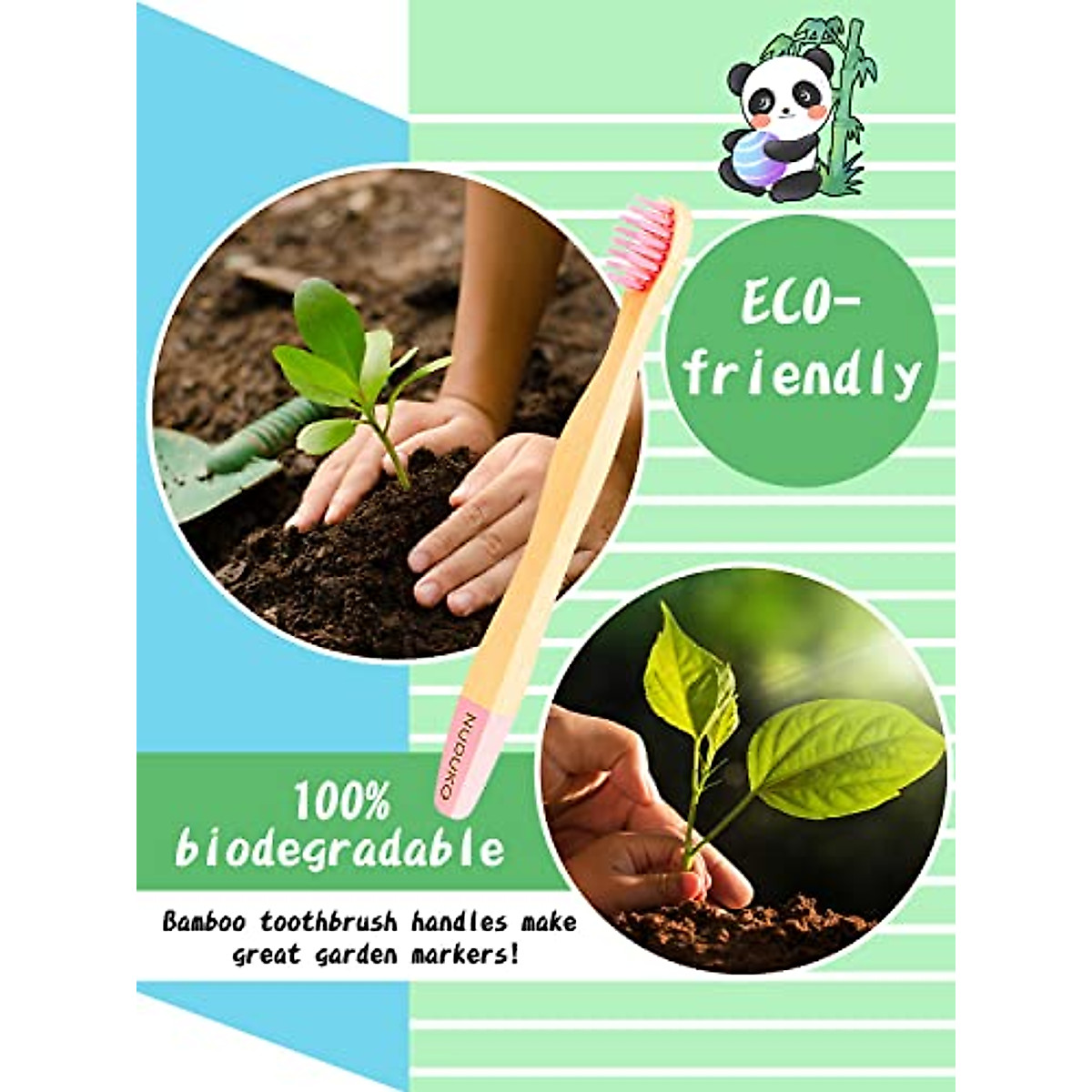 NUDUKO Bamboo Kids Toothbrushes (6 Pack) - Soft Bristle Organic Compostable BPA Free Toothbrush for Kids Toddler Baby Tooth Brush, Eco Friendly Natural Biodegradable Wooden Toothbrush