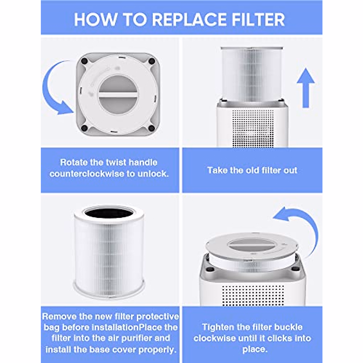 Dayette AP401 AP402 Replacement H13 HEPA Air Purifier Filter for CADR 400+ m³/h Air Purifier, Activated Carbon, Original