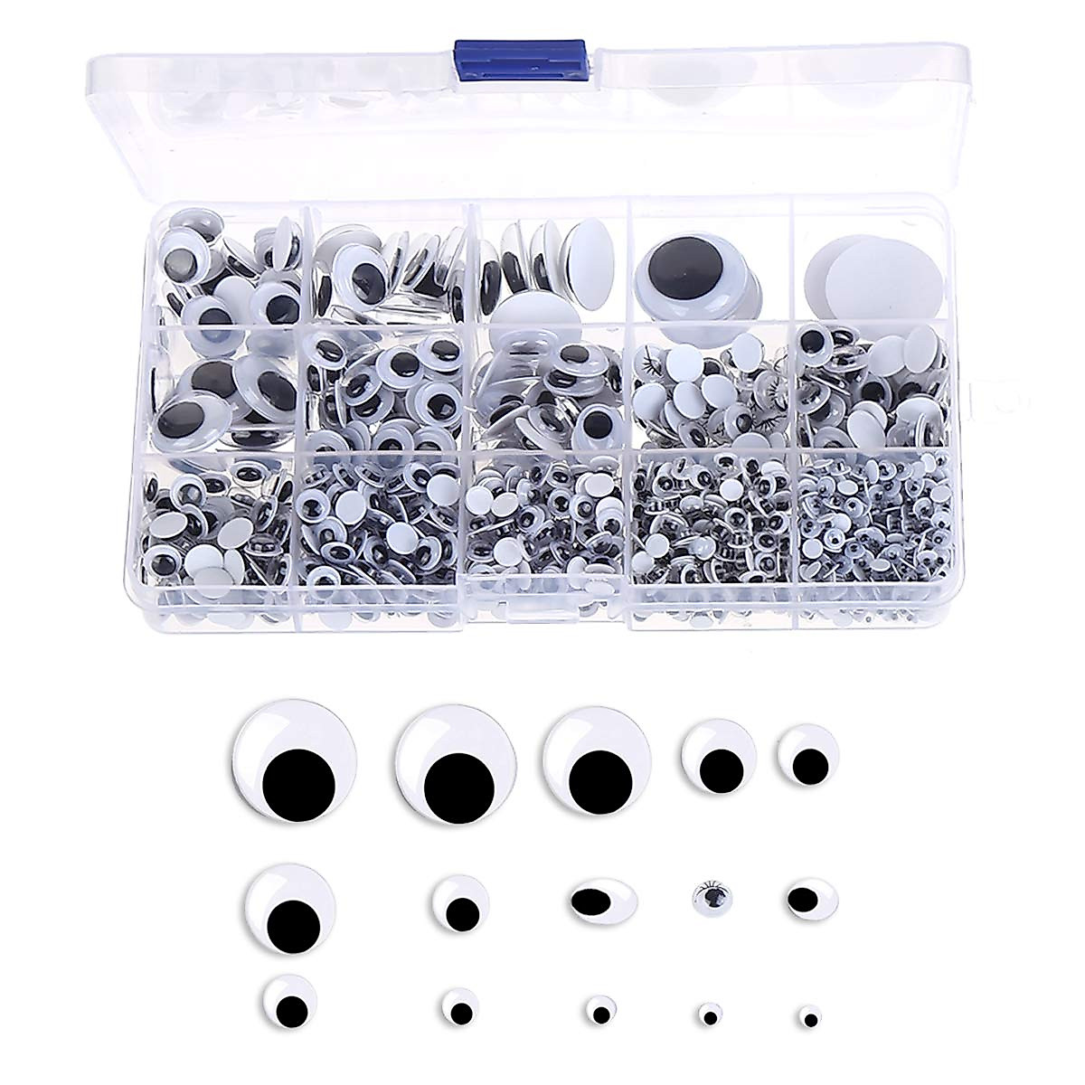 CCINEE 1150pcs Wiggle Eyes Assorted Size Bulk Plastic Googly Eyes Self Adhesive 4mm-25mm for Craft Sticker DIY Project Supply