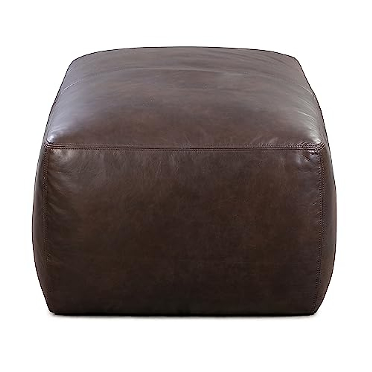 POLY & BARK Denver Leather Ottoman in Full-Grain Semi-Aniline Italian Tanned Leather in Madagascar Cocoa