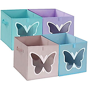 Homyfort Cube Storage Bins for kids 11x11 - Foldable Fabric Toy Box Clothes Storage Boxes Organizer with Clear Window for Pantry,Closet,,Bedroom,Butterfly Set of 4