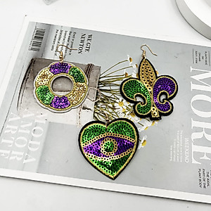 Mardi Gras Earrings for Women,Sequins Fabric Evil Eye Donut Fleur De Lis Dangle Earrings Carnival Theme Drop Earrings Holiday (Fleur De Lis)