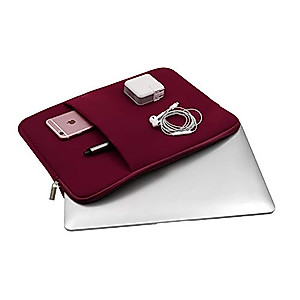 RAINYEAR 14 Inch Laptop Sleeve Case Protective Soft Padded Zipper Cover Carrying Computer Bag with Front Pocket & Accessories Pouch,Compatible with 14" Notebook Chromebook Tablet Ultrabook(Red)