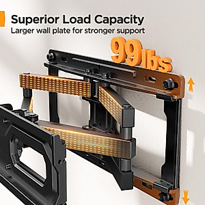 Perlegear Full Motion TV Wall Mount Bracket Swivel Articulating Extension Tilt Arms for 26-65 inch Flat Curved TVs, Max VESA 400x400mm up to 99lbs,16" Wood Studs,PGMFK4