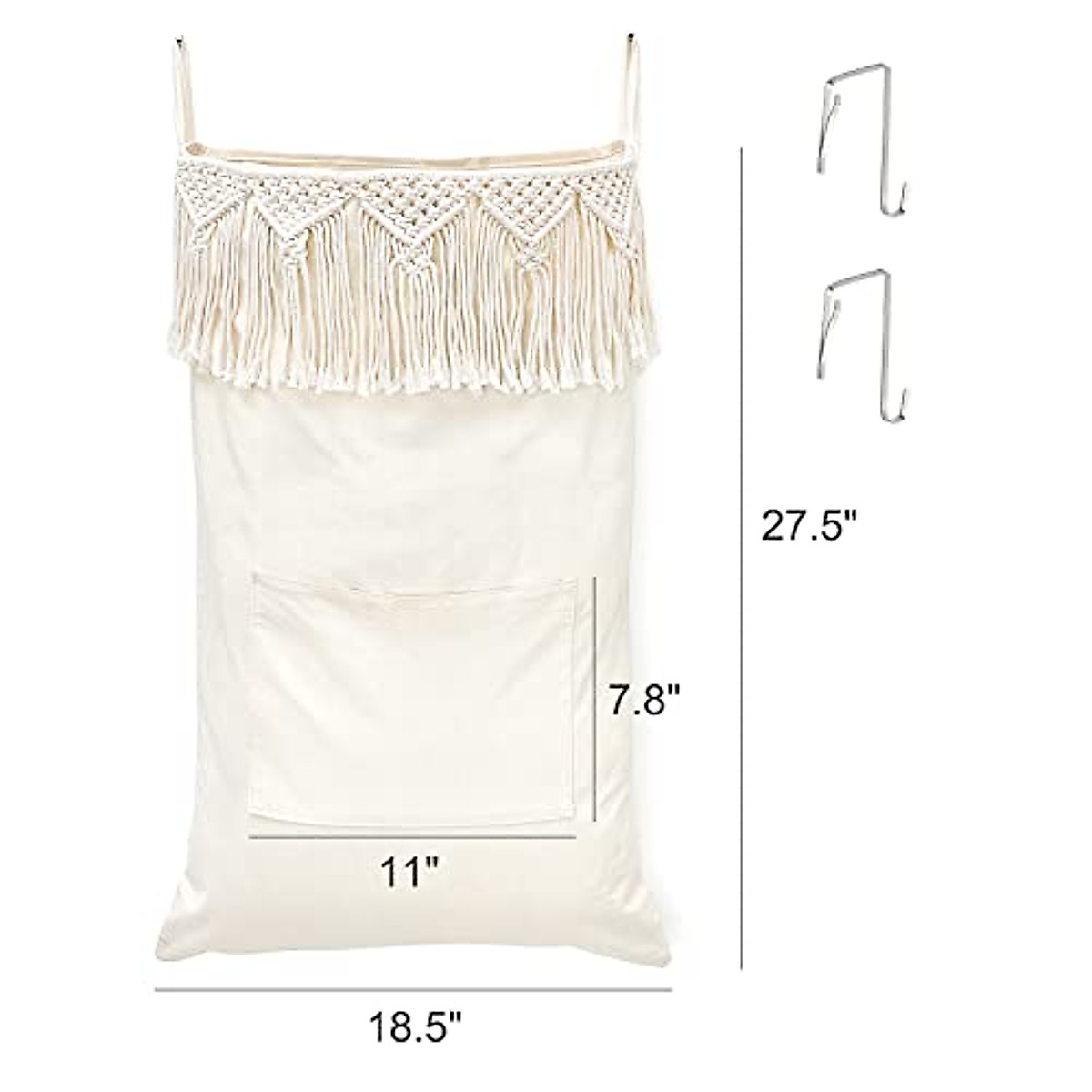 Mkono Macrame Hanging Laundry Hamper and Small Macrame Storage Basket for Toilet Tank Top Boho Bathroom Decor for Bedroom Living Room Nursery, Ivory, Set of 2