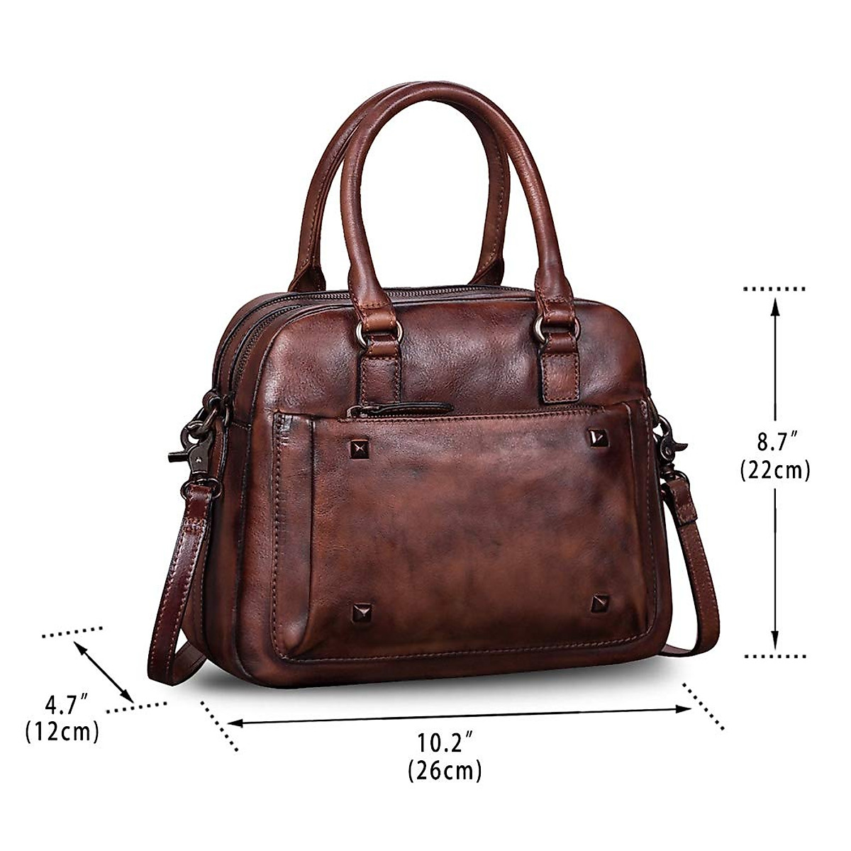 Genuine Leather Satchels Top Handle Bags for Women Handmade Vintage Crossbody Bag Purse (Coffee) Medium