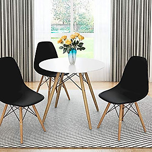 KOTEK Mid Century Modern Dining Chairs Set of 4, DSW Chairs Plastic Shell Chairs with Wood Legs, Armless Side Chairs for Dining Room, Living Room, Kitchen (Black)