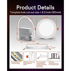 Lumary Recessed Lighting Slim 6 Inch Smart LED Recessed Lights 13W 1100LM WiFi Bluetooth LED Retrofit Downlight with Junction Box Work with Alexa/Google Assistant(6inch-4PCS)