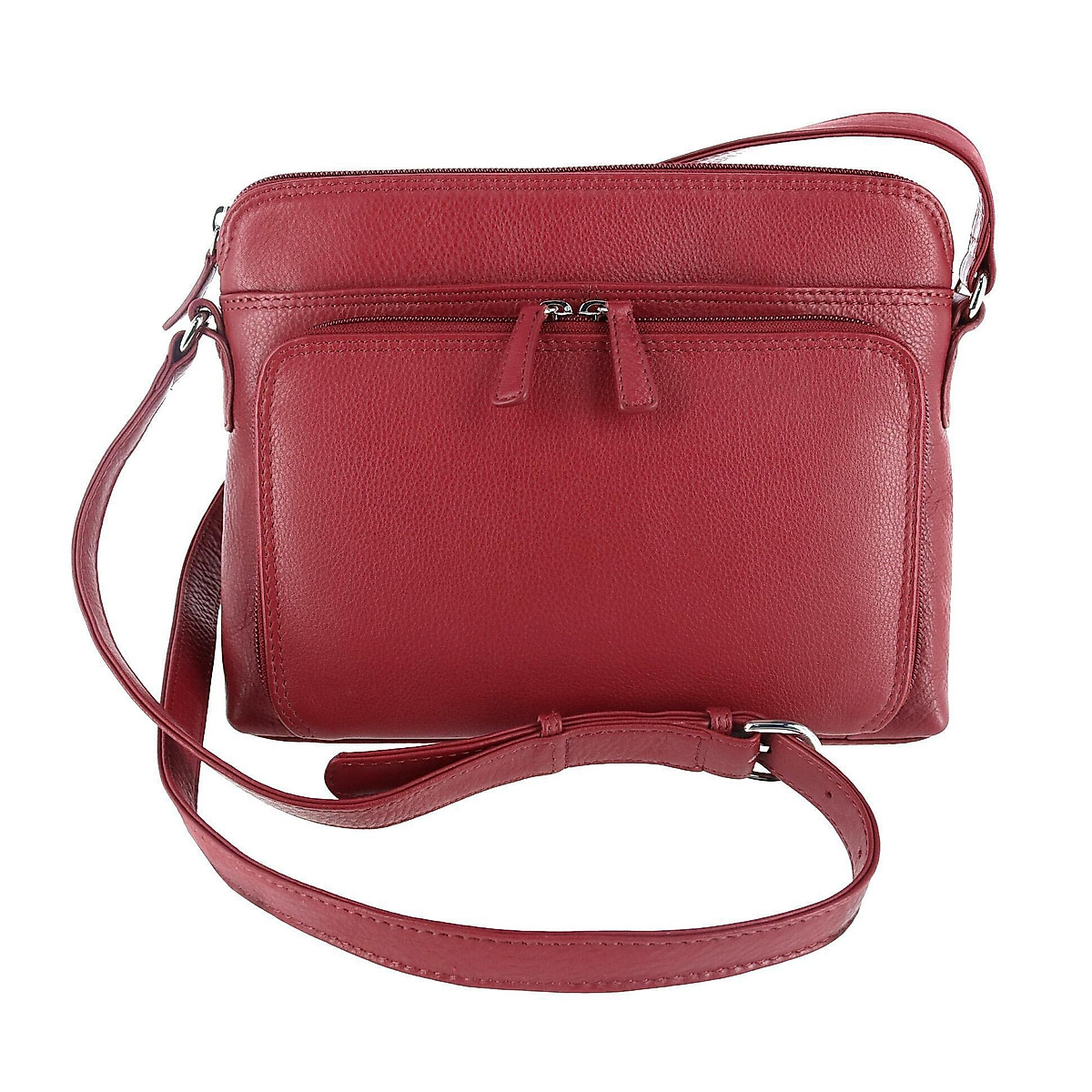 CTM® Women's Leather Shoulder Bag Purse with Side Organizer, Merlot