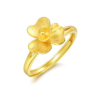 CHOW SANG SANG Chinese Wedding Collection 999.9 24K Gold Price-by-Weight 4g Gold Floral Ring (Adjustable) for Women 90353R