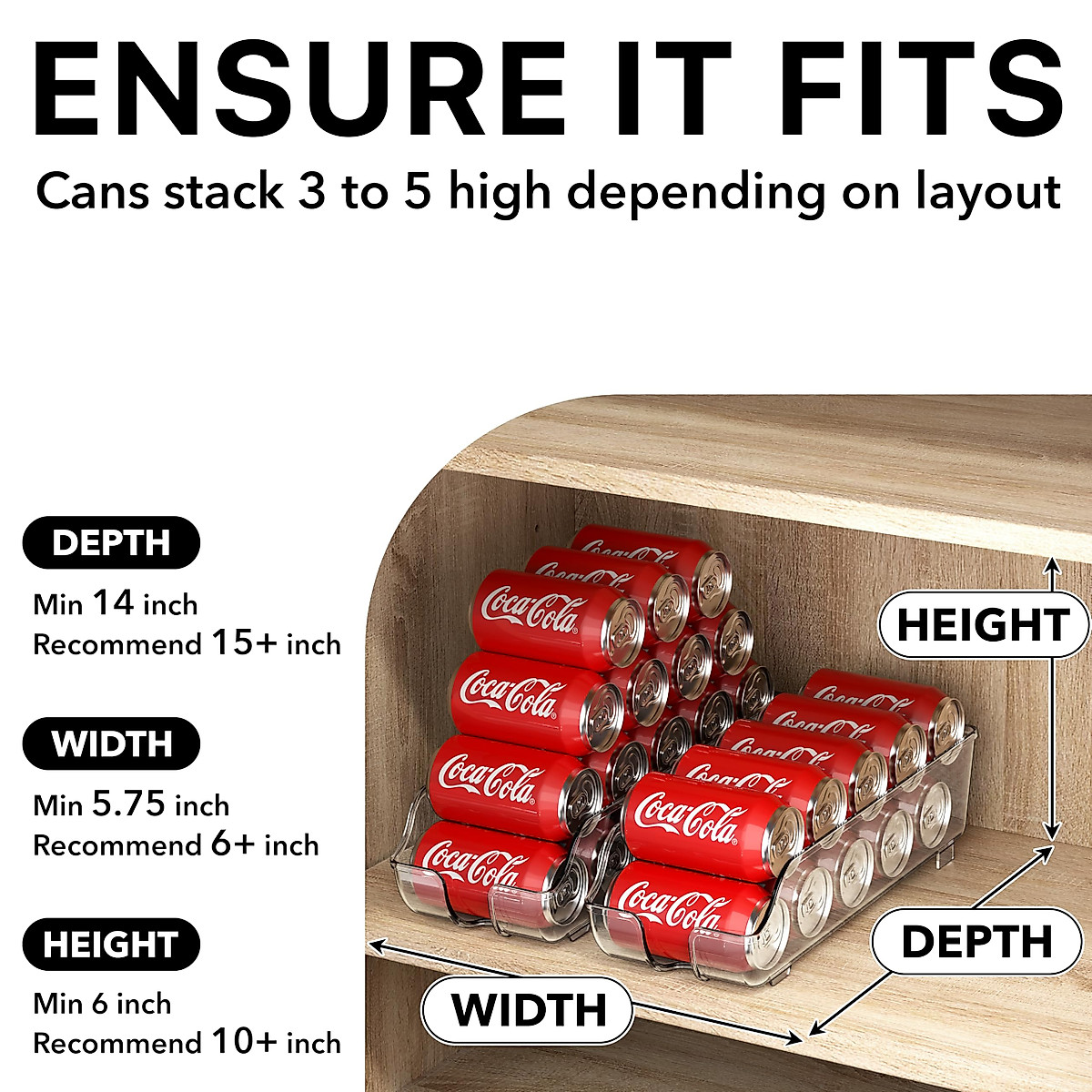 SimpleHouseware Soda Can Organizer for Pantry/Refrigerator, Clear, Set of 2