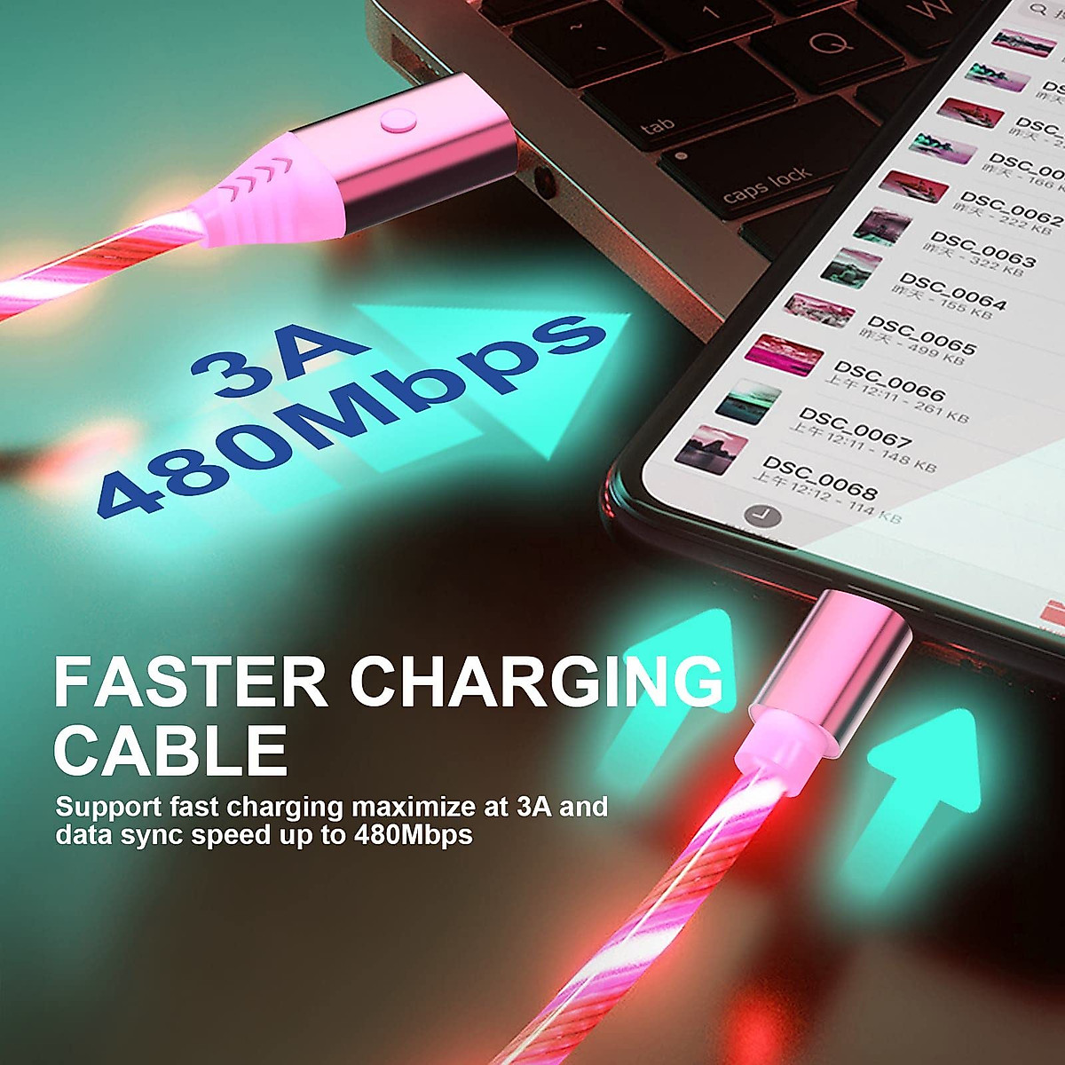 LED Micro USB Cable with Switch Compatible with Samsung Galaxy S7 Edge S6 S5 S2 J7 J7V J5 J3 J3V J2, LG K40 K20, Fire Tablet, PS4, Xbox, Kindle Micro USB Charging Cord (Red,5ft)