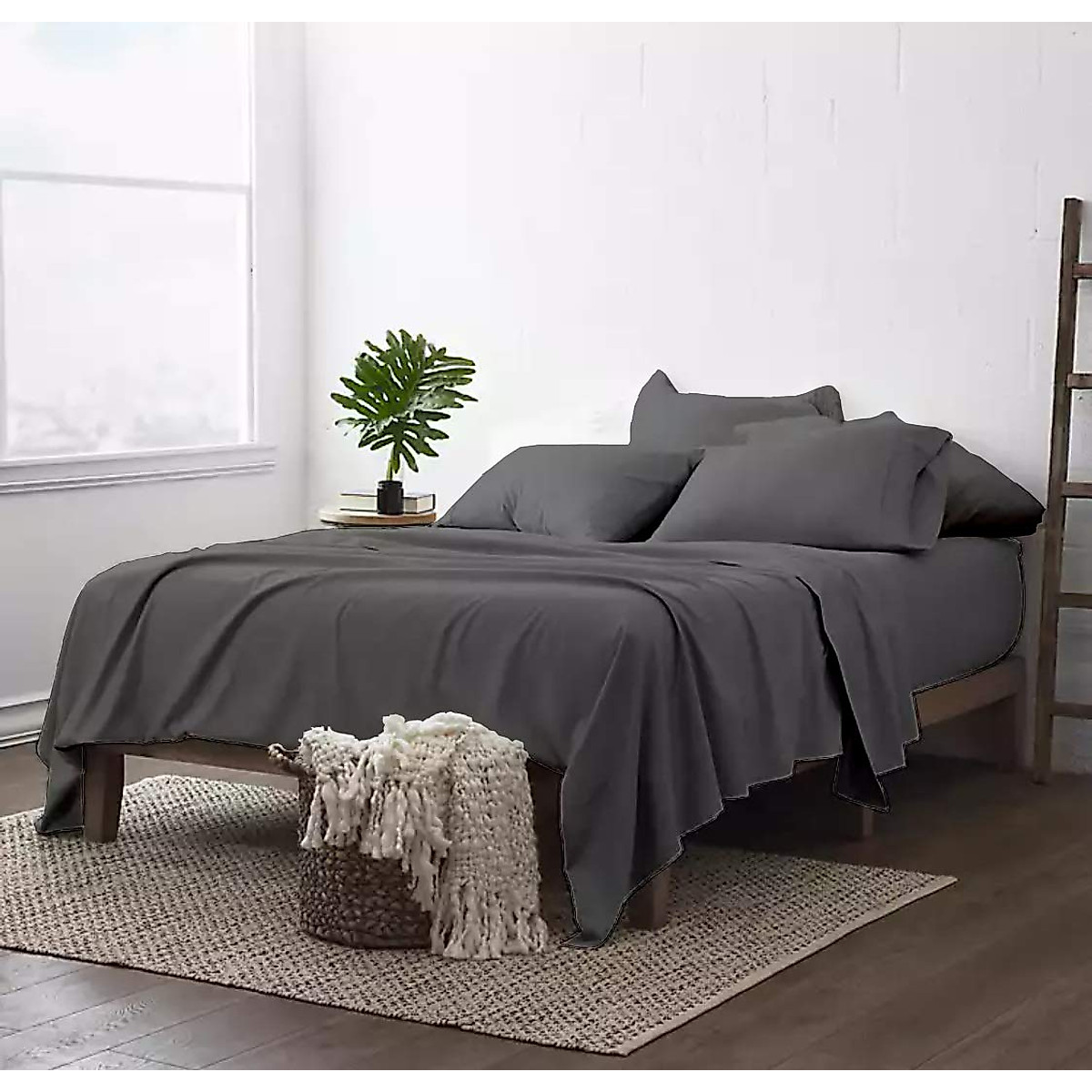 MGPS 100% Real Certified Organic Cotton Bedsheet Set, Full Size 6 Piece 1000 Thread Count Sheets Sets, [1 Fitted + 1 Flat + 4 Pillowcases], Extra 30" Deep Pocket - Dark Grey