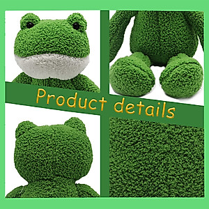 IUTOYYE 14.5 Inch Frog Plush Toy Cartoon Frog Stuffed Animal Plushie Green Soft Plush Cuddly Bedroom Decoration Pillow Birthday Gift for Kids