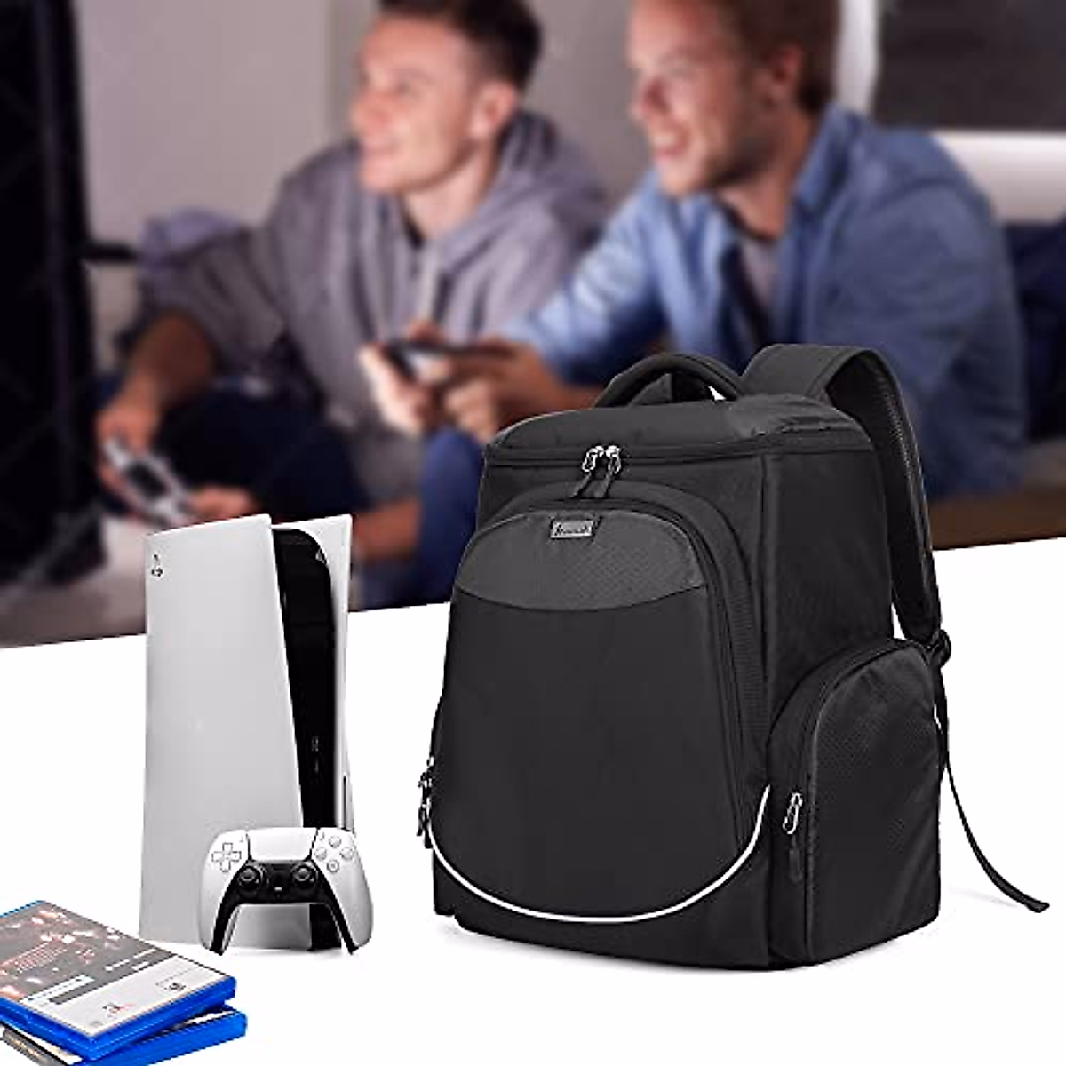 Trunab Gaming Console Backpack Compatible with PS5/PS4/PS4 Pro/PS4 Slim/Xbox One/Xbox One X/Xbox One S, Travel Carrying Bag with Multiple Pockets for 15.6” Laptop and Gaming Accessories