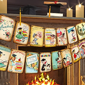 Graduation Party Decorations 2022-Vintage Graduation Banner Decorations 15pcs Congrats Grad Cards for Kindergarten Graduation Party Class of 2022 Graduation Decorations Senior High School