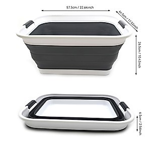 SAMMART 42L(11 gallon) Collapsible Plastic Laundry Basket-Foldable Pop Up Storage Container-Portable Washing Tub-Space Saving Basket,Water capacity 34L(9 gallon) (1 Rectangular - strengthen, Black)