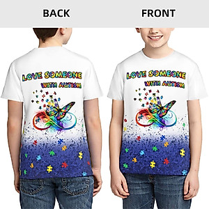 Autism Awareness T-Shirt for Kid Boys I Love Someone with Autism T Shirt Autistic Puzzle Piece 3D Print Tees T-Shirt X-Large