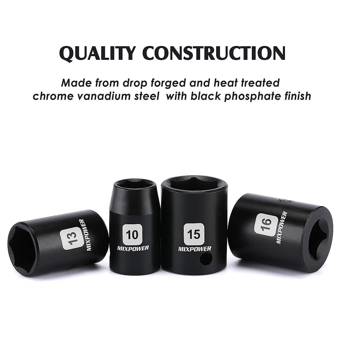 MIXPOWER 13 Pieces 3/8-Inch Drive Shallow Impact Socket Set, 7mm to 19mm, CR-V, Metric, 6 Point, Shallow, 13 Pieces 3/8" Dr. Socket