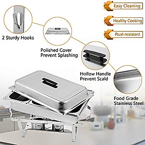 ROVSUN 8 Quart Chafing Dish Buffet Set, Stainless Steel Catering Serve Chafer, Restaurant Food Warmer, Rectangular Buffet Stove with 3 1/3 Size Food Pans and Foldable Frame for Party (1 Pack)