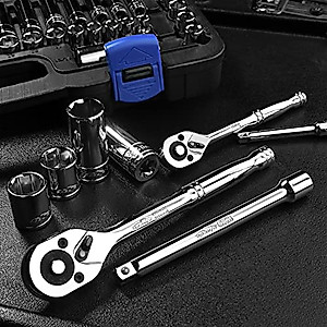 69 Pieces - EPAuto 1/4” & 3/8” Drive Socket Set with Pear Head Ratchet, Chrome (92-824)