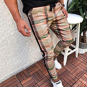 Mens Sweatpants, F_Gotal Men’s Casual Lattice Plaid Slim Fit Drawstring Running Jogger Pencil Pants Trouser with Pockets Orange