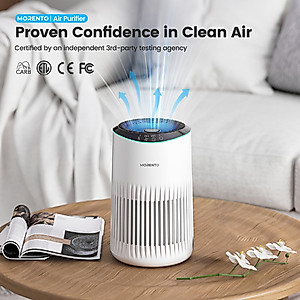 MORENTO Air Purifiers for Home, Air Purifier for Smoke Pet Dander Odors with Fragrance Sponge, Small Air Purifier with Sleep Mode for Bedroom Office, Blue Ambient Light, MR2566, White, 1 Pack