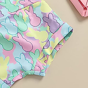 Infant Baby Easter Bunny Shorts 3 Piece, Short Sleeve Romper/Tops Rabbit Pattern Printed Elastic Waist Shorts with Headband