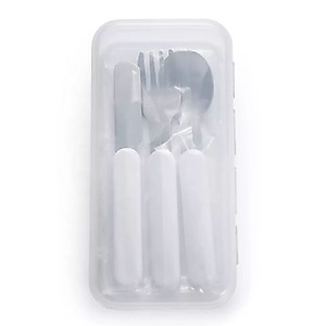 Portion Control Flatware Set for Healthy Eating or Bariatric Diet, Includes Stainless Steel Spoon, Fork, and Knife, Helps Reduce Food Intake Amounts, 3 Piece Set (3 Piece Set (White with Case))