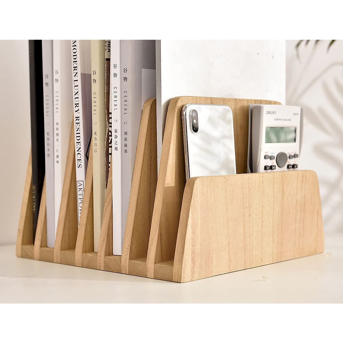 KIRIGEN Desktop File Document Holder Stand 7 Slots Mail Paper Organizer Desk Sorter Holder for File Document Organizer Stand for Home Office Natural (7KWJJ-NA)