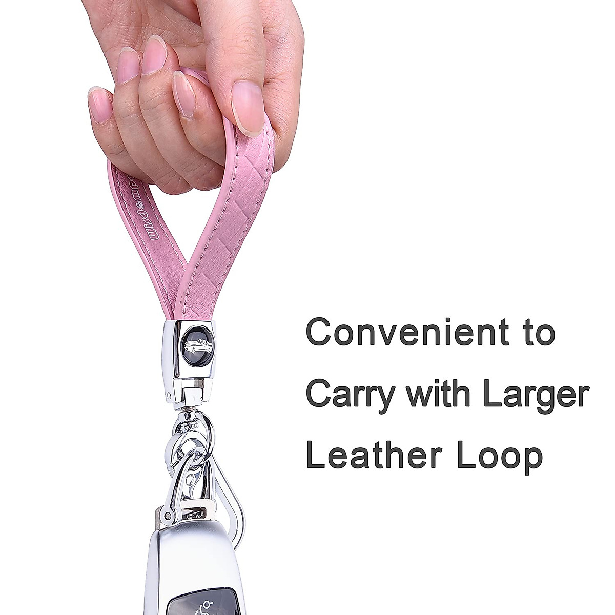 Wisdompro Microfiber Leather Car Keychain, Universal Key Fob Keychain Leather Key Chain Holder with 3 Keyrings and 1 Screwdriver for Men and Women - Pink