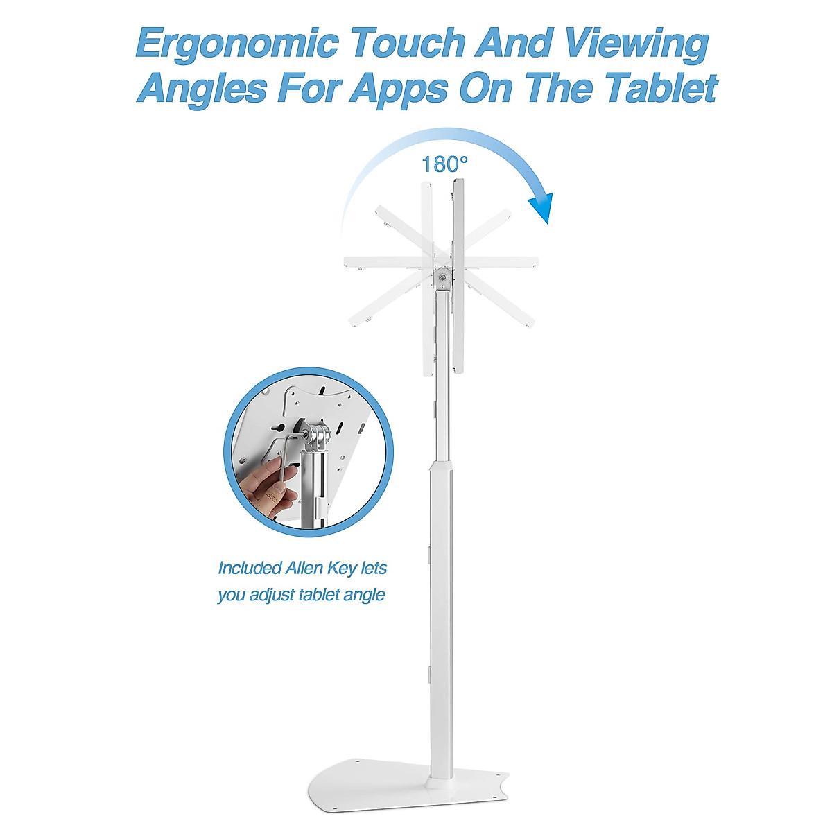 AVLT Height Adjustable Anti-Theft 10.5” Tablet Kiosk Floor Display Stand Compatible with iPad 9.7", 10.2", Pro 10.5", Air 10.5" (Gen 3), Samsung Galaxy Tab A 10.1" (2019) - White