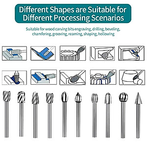 Carving Bits Wood Engraving Router Bit with 1/8"(3mm) Shank, 20Pcs HSS Different Burr Set to Meet Your Different Needs, Durable Rotary Tools Accessories for DIY Woodworking, Carving