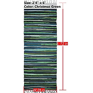Aitik Chindi Rag Rug - Handmade Reversible - Boho Farmhouse Rustic Area Runner Rug for Living Room Kitchen Entryway - 28"x72" (2'4"x6') - Green