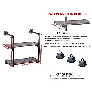 LoftPaipes Industrial Pipe Shelf Wall Mounted,24in 2 Tier Rustic Metal Floating Shelves,Steampunk Real Wood Book Shelves,DIY Bookshelf Hanging Wall Shelves,Farmhouse Kitchen Bar Shelving