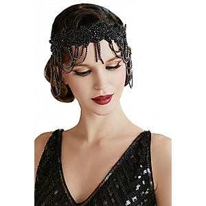 BABEYOND 1920s Flapper Headpiece Roaring 20s Headband Great Gatsby Headband Chain for Women Vintage Hair Accessory (Black)