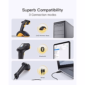 Inateck Bluetooth Barcode Scanner, 2D 1D Wireless Handheld Scanner, QR Code Scanner, Equipped with a Touchscreen and Smart Base, CMOS+CCD Dual modules, Larger scanning Range, Supports app SDK, P8.
