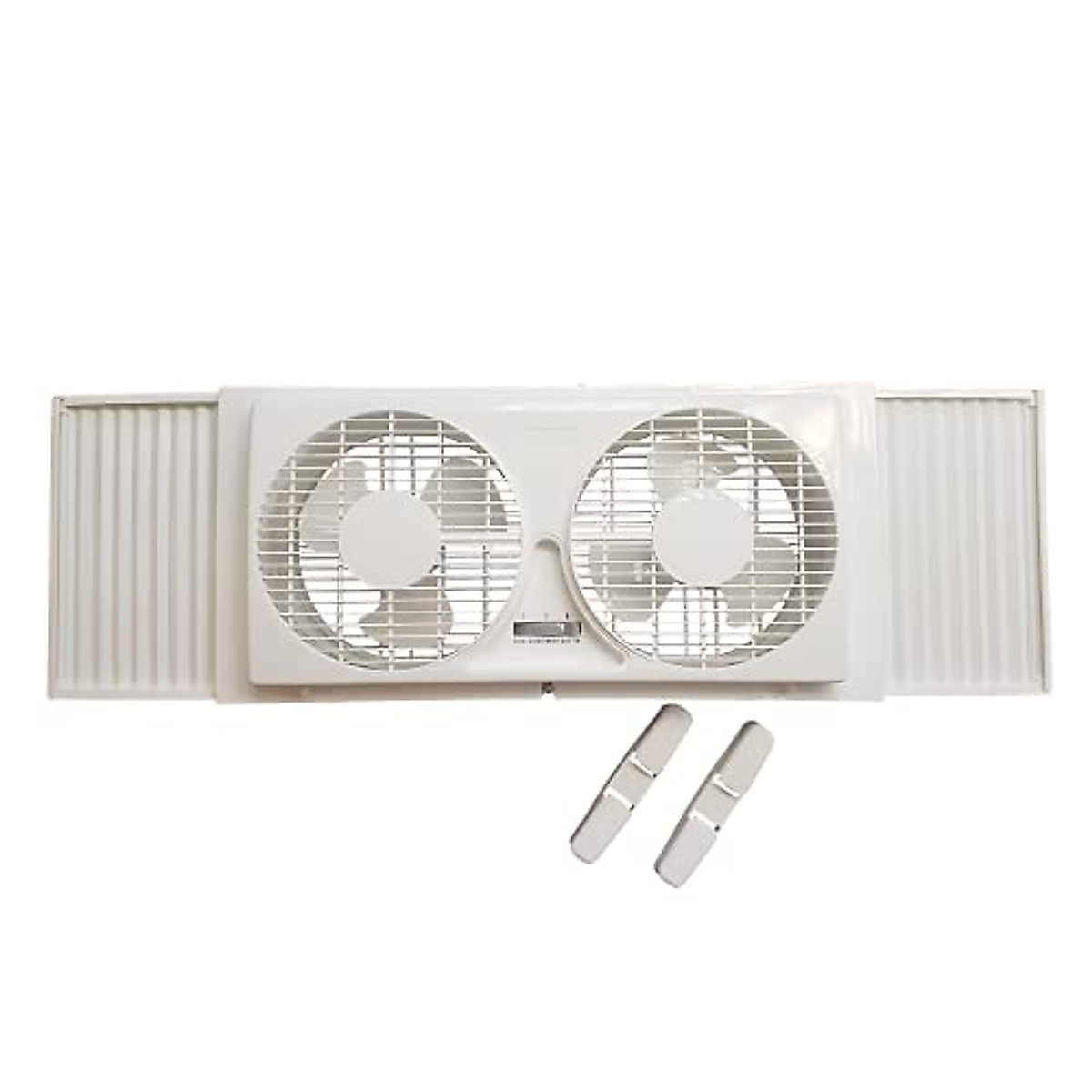 JOEY'Z 9-inch Twin Window Fan with Manual Reversible Airflow Control, Auto-Locking Expanders, and 2-Speed Fan Switch (Min. 22.4" Max. 34.3") Expanders and Leg Stands Included