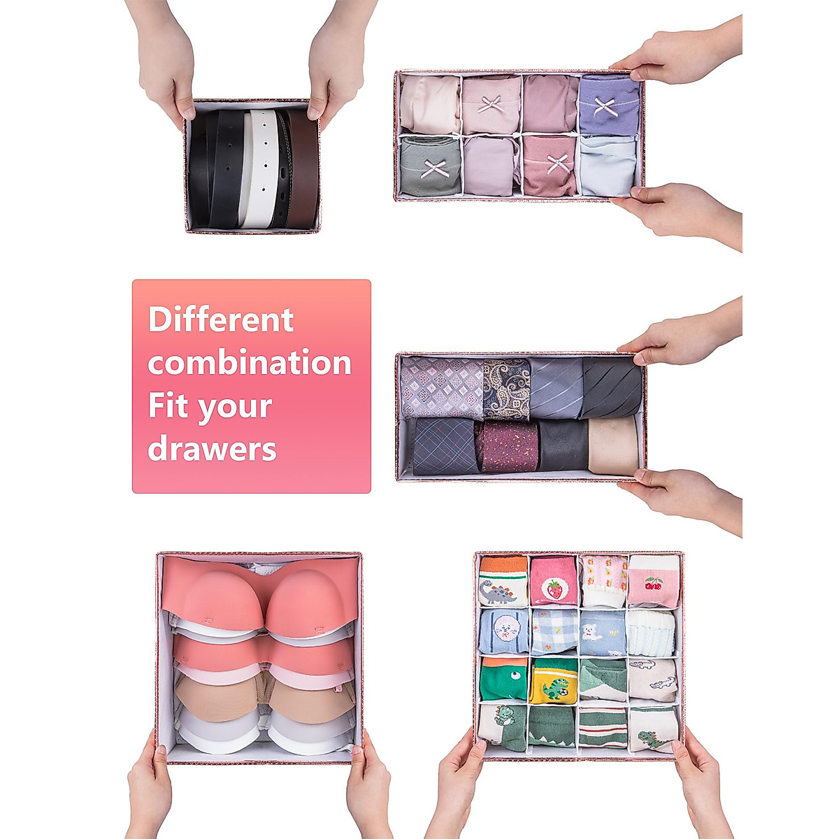 MYTHAUS 12 Pack Drawer Organizers for Clothing - Foldable Collapsible Fabric Closet Organizer and Storage Dresser Drawer Divider, Storage Box for Underwear, Socks, Bra, Ties, Pink