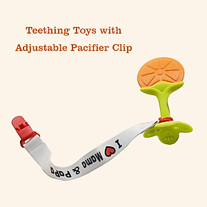 Baby Teething Toys - Natural Organic Freezer Safe Teether Set with Pacifier Clip for 3 to 12 Months Babies, Soft Silicone Fruit Teethers Toys, Infant and Toddler(5 Pack）