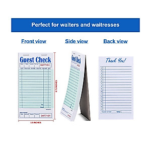 Guest Check Books For Servers 20 Books (1,000 Sheets) - Thick, Bleed Resistant Paper | 1 Part Green Paper Waitress Notepad with Guest Receipt | Server Books For Waitress