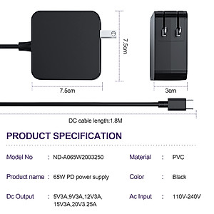 USB-C 65W 45W AC Adapter Laptop Charger for Asus Chromebook ZenBook Transformer ExpertBook, C302C C213 C214 C436 C523 ADP-45EW B, UX390UA UX490 UX325 UX393 UX371, B9450FA B9450CEA, T302, Foldable Plug