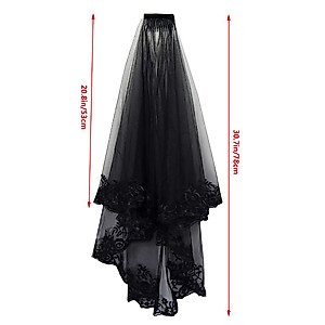 jiebor Black Lace Veil Bridal Wedding Veils Halloween Veil With Comb and Gloves