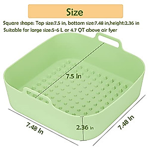 7.5 Inch Air Fryer Liner Silicone,5-7 QT Square Shaped Silicone Air Fryer Liners Bigger Size than Round Shaped to Avoid Cleaning Air Fryer (Square-light green& gray)