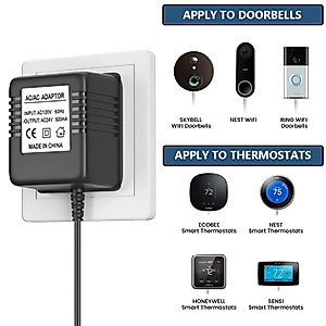 24V500MA Doorbell Power Adapter C-Wire Adapter Doorbell Transformer 16.4ft Wire Cable Compatible with Ring Bell, Ecobee, Sensi and Honeywell Smart Thermostats