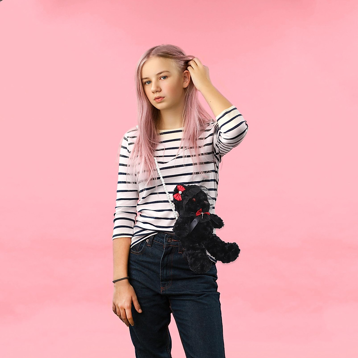 Amosfun kawaii purse gothic lolita bag purses decor dress bear- Plush Doll Sling Bag Lovely Lace Bear Crossbody Bag Chic Small Shoulder Bag for- Women- Ladies Girls (Black)