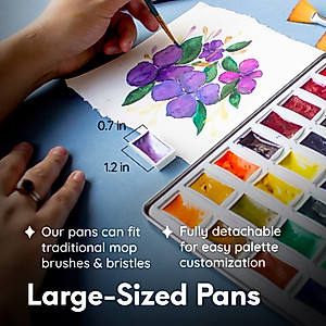 Mozart Premium Japanese Watercolor Paint Set – 40 Rich Water Color –Include Solid, Metallic & Neon Water Colors – Artist Quality– Watercolor Paint Perfect Travel Watercolor Set for Adults, Students