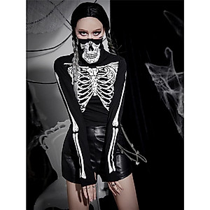 TOMETO STAR Punk Gothic Hoodies With Skeleton Printed Long Sleeve Crop Tops Emo Halloween Women Side Cutout Pullovers Fashion Hip Hop Streetwear