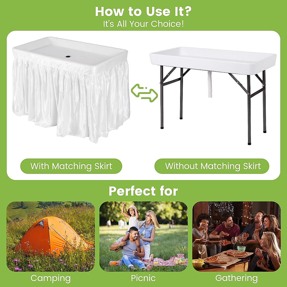 Giantex Folding Ice Table with Drain, 4 ft Portable Cooler with Removable Skirt, No Assembly, Fill and Chill Table for Food Drink Beverage, Foldable Party Ice Bin for Camping BBQ Outdoor